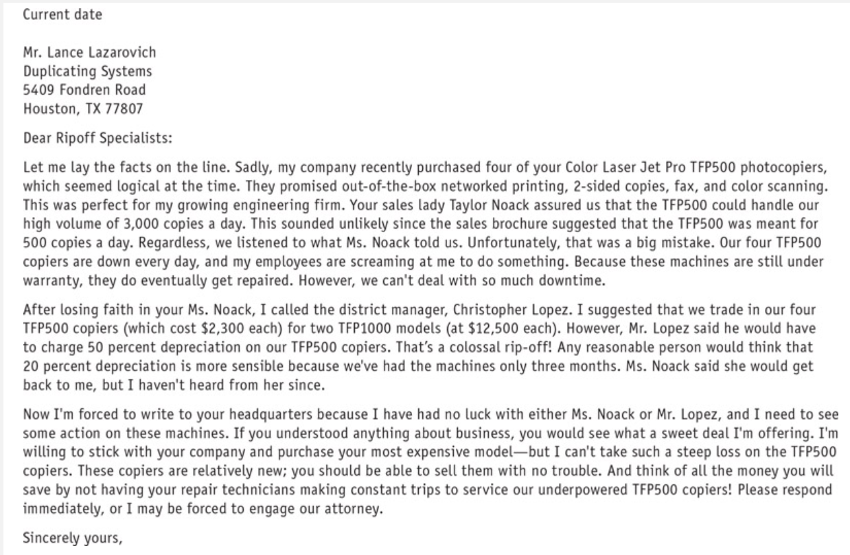 Solved Your Task: Analyze this poorly written claim letter, | Chegg.com