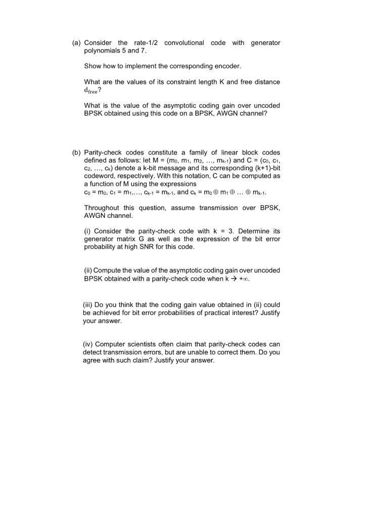 (a) Consider the rate-1/2 convolutional code with | Chegg.com