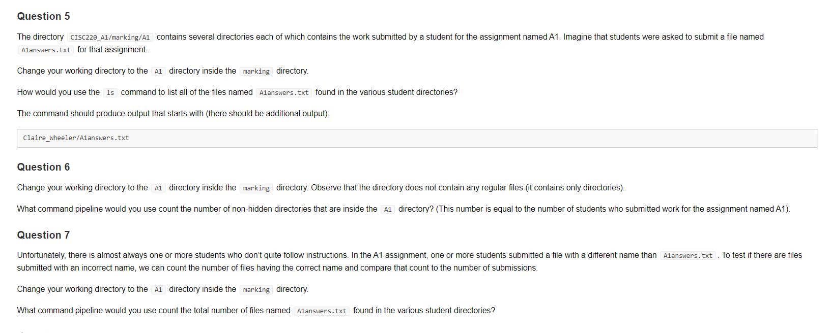 Solved CISC220 Assignment 1: Bash commands, redirection, | Chegg.com