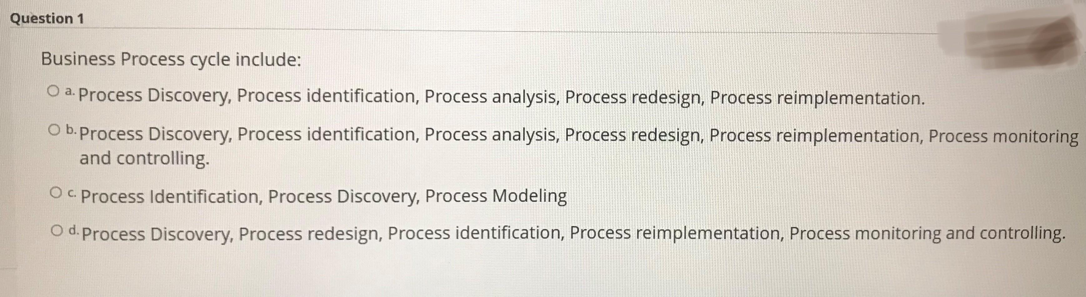 Solved Business Process cycle include: a. Process Discovery, | Chegg.com