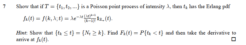 Solved Show that if T={t1,t2,…} is a Poisson point process | Chegg.com
