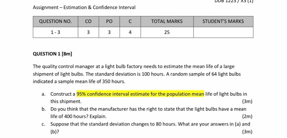 Solved Assignment - Estimation & Confidence Interval | Chegg.com