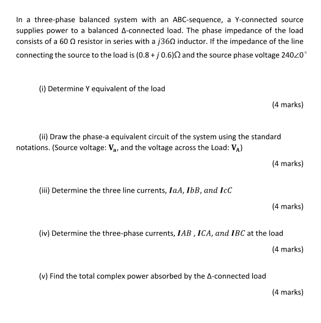 Solved In a three-phase balanced system with an | Chegg.com