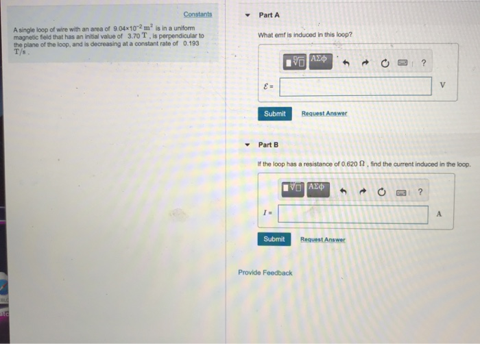 Solved Constants PartA A single loop of wire with an area of | Chegg.com