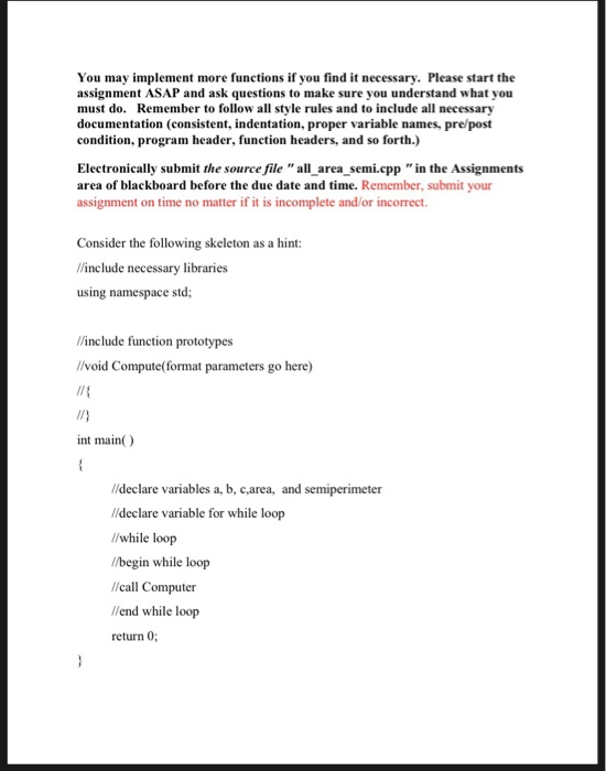 Solved Write a program called "all area semi.cpp" that | Chegg.com
