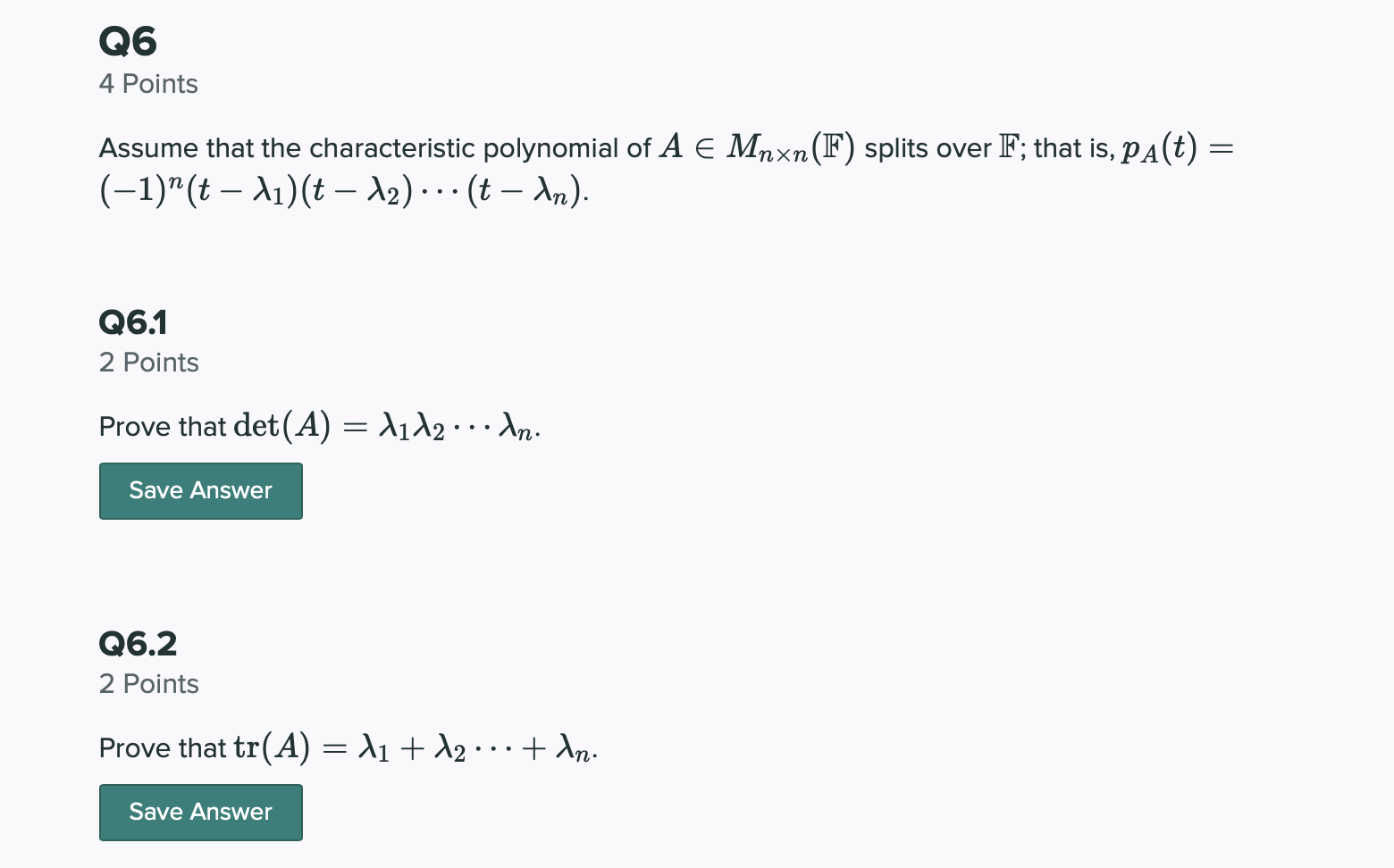 Solved Q6 4 Points Assume that the characteristic polynomial | Chegg.com