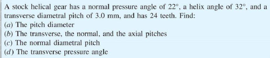 Solved A stock helical gear has a normal pressure angle of | Chegg.com