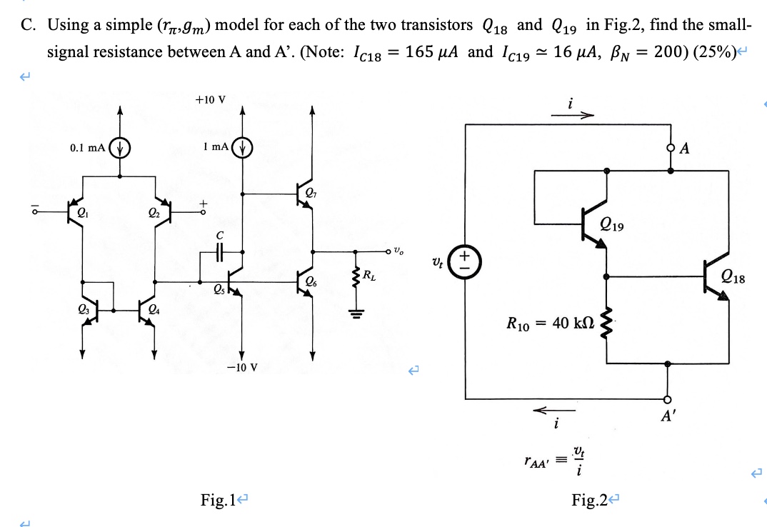 Solved C. ﻿Using a simple (rπ,gm) ﻿model for each of ﻿the | Chegg.com