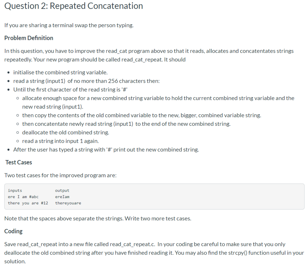 Solved Question 2: Repeated Concatenation If you are sharing | Chegg.com