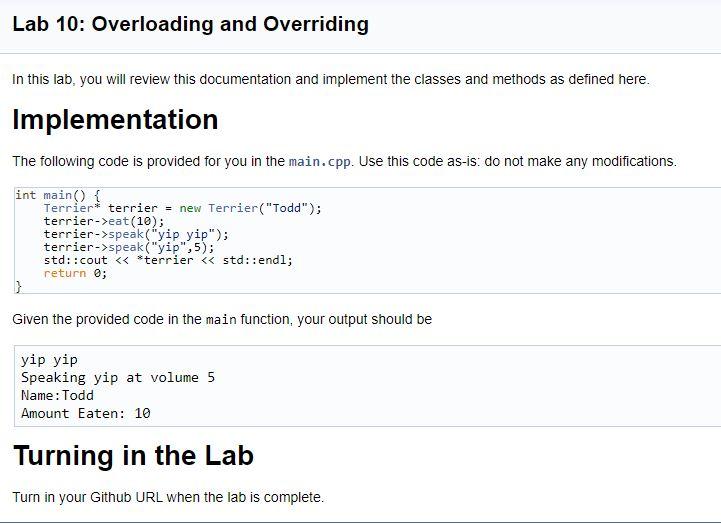 Solved Lab 10: Overloading and Overriding In this lab, you | Chegg.com