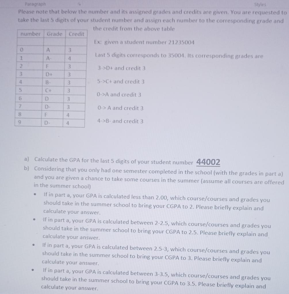 Paragraph Styles Please note that below the number | Chegg.com