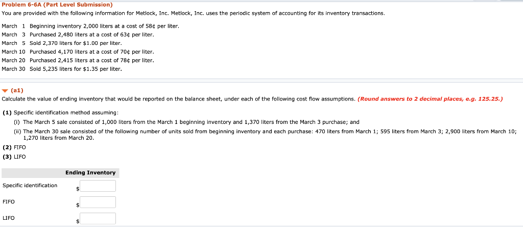 Solved Problem 6-6A (Part Level Submission) You are provided | Chegg.com
