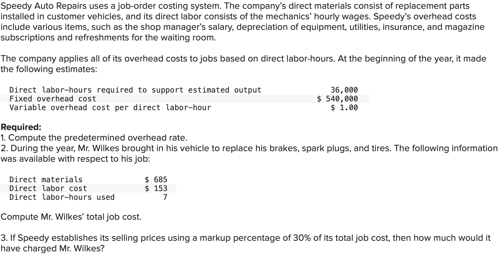 Solved Speedy Auto Repairs uses a job-order costing system. | Chegg.com