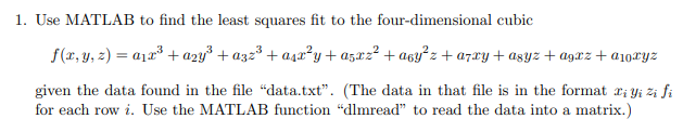 1. Use MATLAB to find the least squares fit to the | Chegg.com