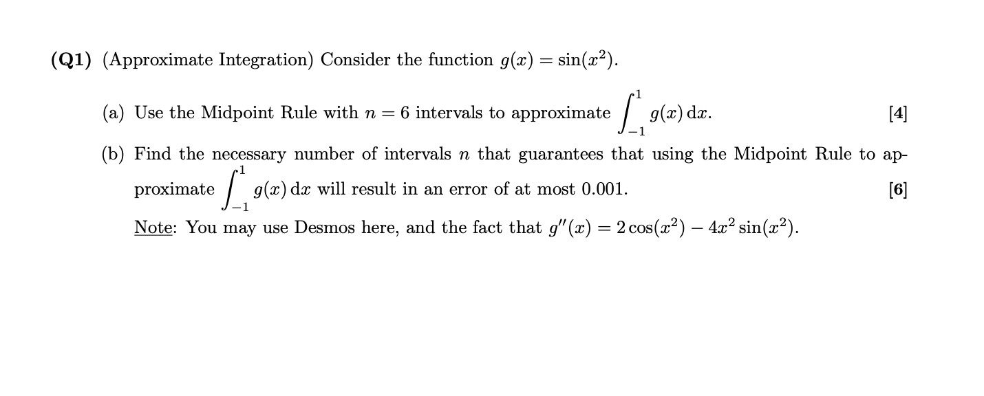 Solved (Q1) (Approximate Integration) Consider the function | Chegg.com