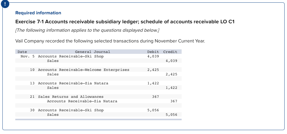 Solved Required information Exercise 7-1 Accounts receivable | Chegg.com