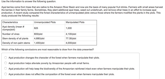 Solved Use the information to answer the following question. | Chegg.com