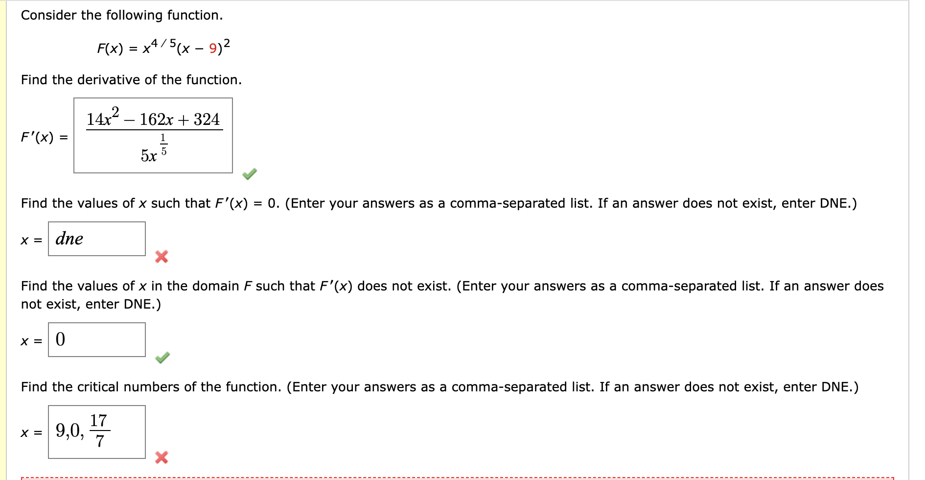 Solved Consider the following function. F(x)=x4/5(x−9)2 Find | Chegg.com