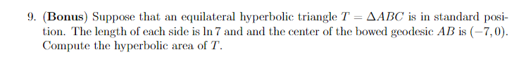 Solved 9. (Bonus) Suppose that an equilateral hyperbolic | Chegg.com