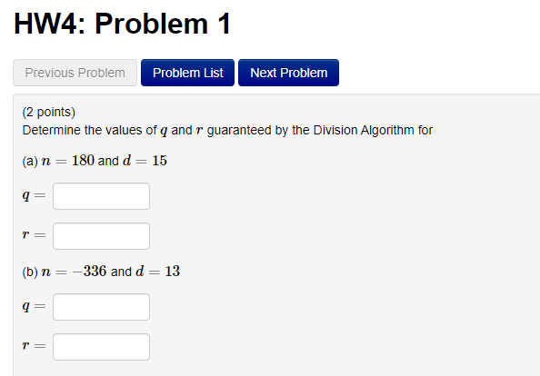 Solved HW4: Problem 1 Previous Problem Problem List Next | Chegg.com