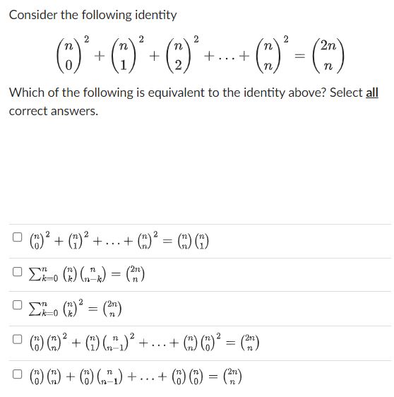 Solved Consider the following identity | Chegg.com