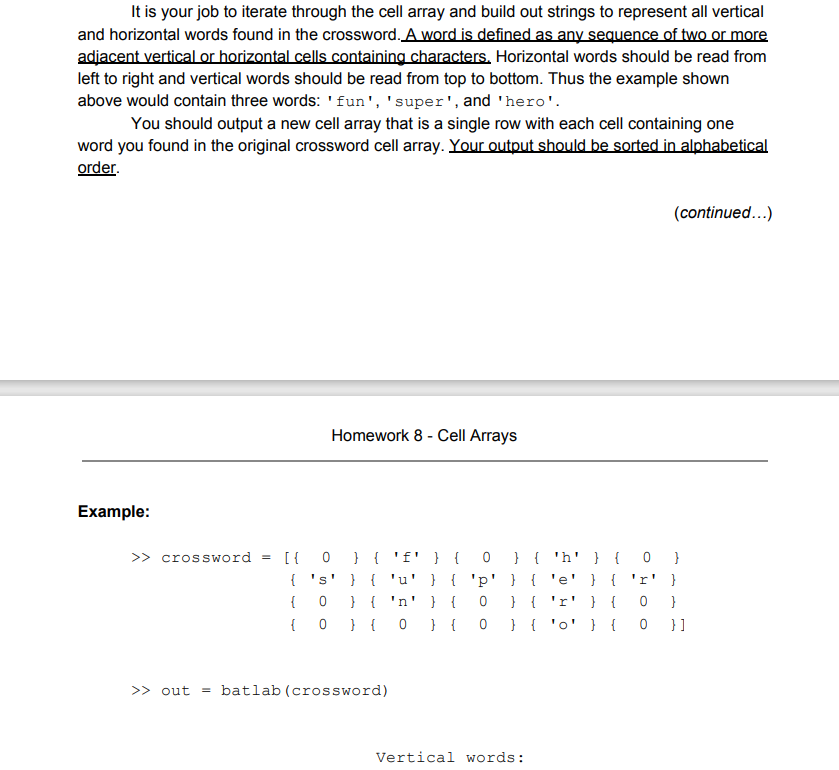 Homework 8 - Cell Arrays Function Name: batlab | Chegg.com