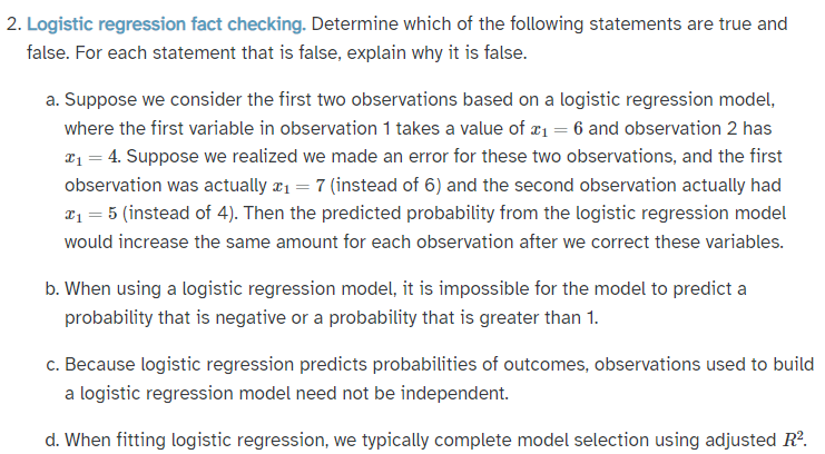 Solved Logistic regression fact checking. Determine which of | Chegg.com