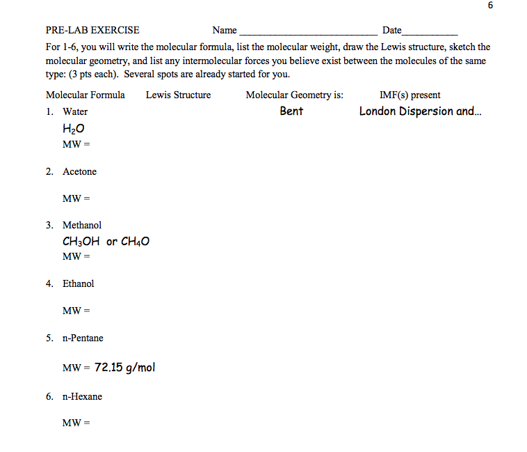 Solved PRE-LAB EXERCISE Name Date For 1-6, you will write | Chegg.com