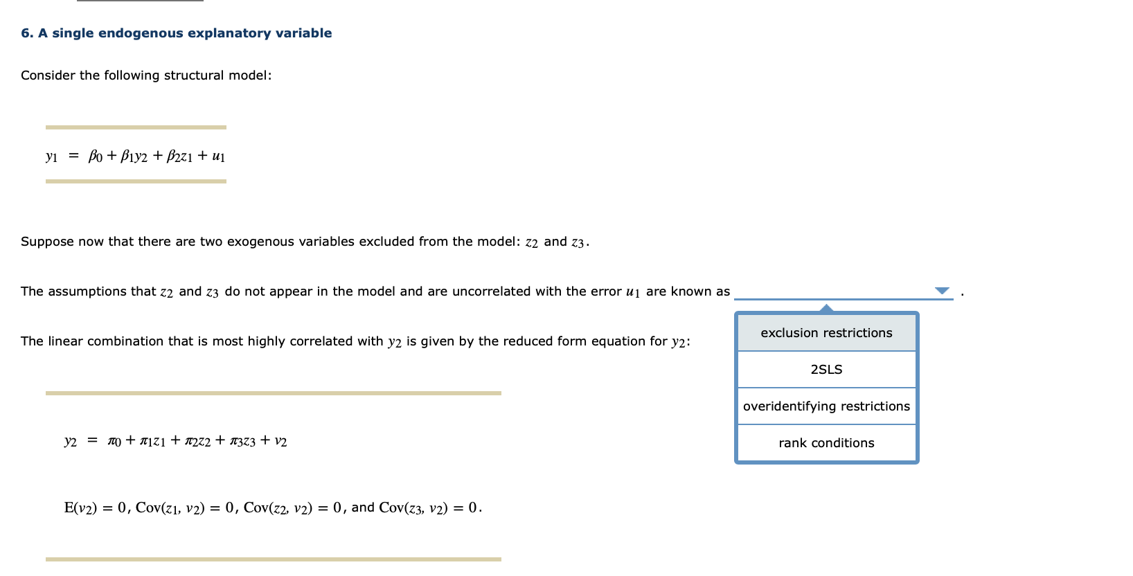 Solved 6. A single endogenous explanatory variable Consider | Chegg.com