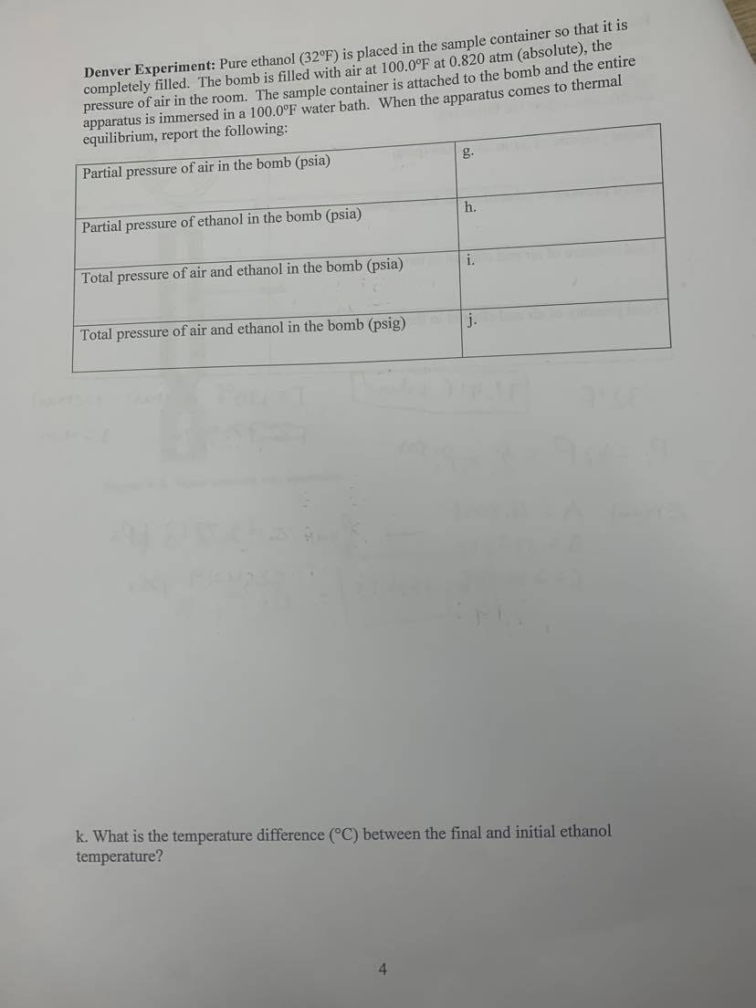 Denver Experiment: Pure ethanol (32°F) is placed in | Chegg.com