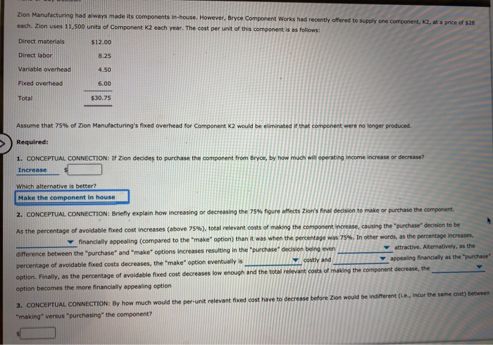 Solved Zion Manufacturing had always made its components | Chegg.com