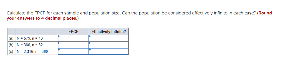 Solved Calculate the FPCF for each sample and population | Chegg.com