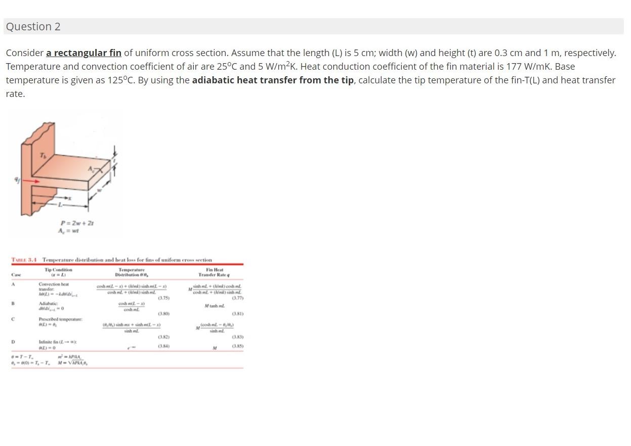 Solved Question 2 Consider a rectangular fin of uniform | Chegg.com