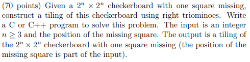 Solved (70 points) Given a 2" x 2" checkerboard with one | Chegg.com