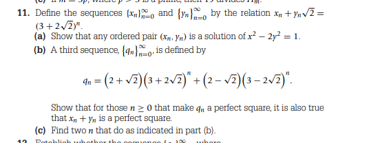 11. Define the sequences {xn}n=0∞ and {yn}n=0∞ by the | Chegg.com