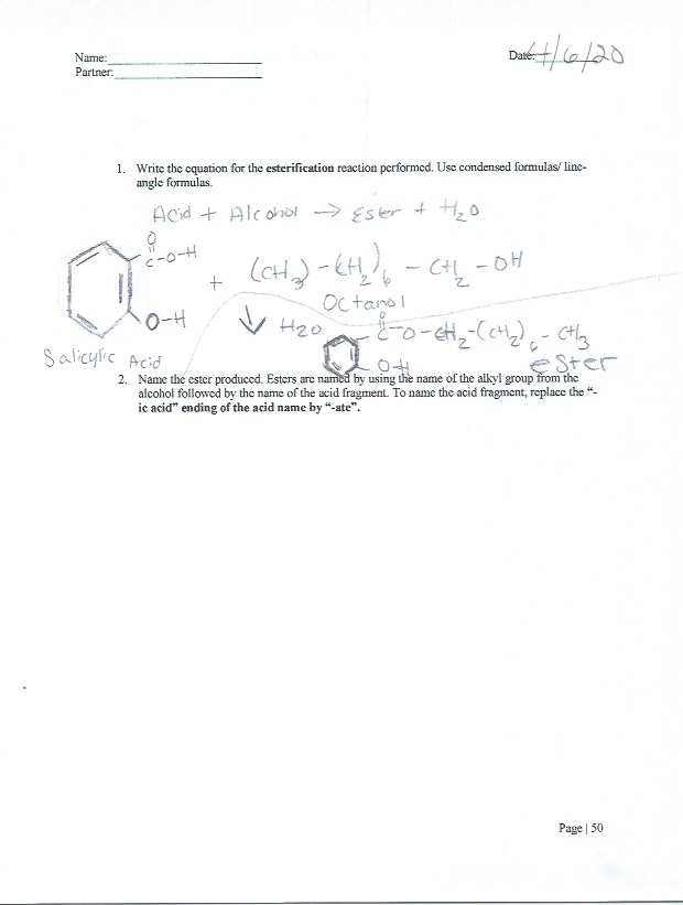 Solved Name: Partner Dat 1/6/20 1. Write the equation for | Chegg.com