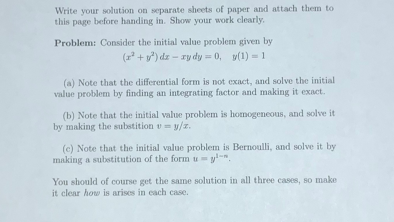 Solved Write your solution on separate sheets of paper and | Chegg.com