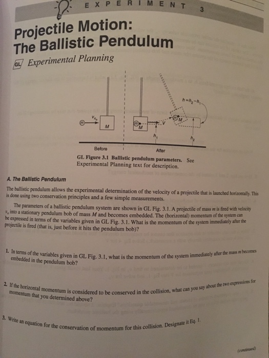 Solved EXPERIMEN T Projectile Motion: The Ballistic Pendulum | Chegg.com