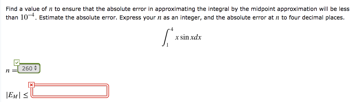 Solved Find a value of n to ensure that the absolute error | Chegg.com