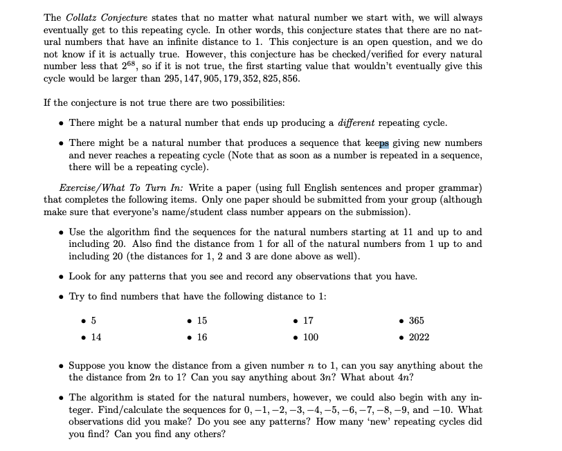 Solved The Collatz Conjecture States That No Matter What
