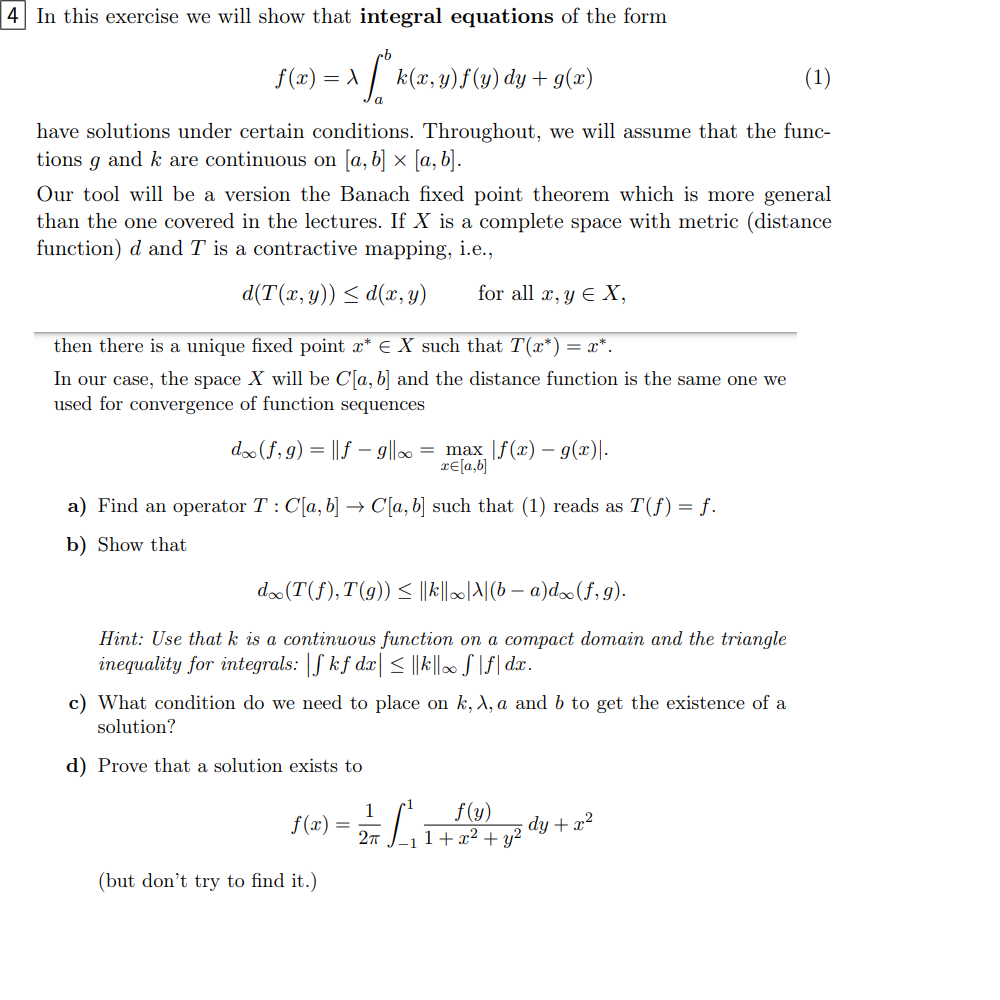 Solved In this exercise we will show that integral equations | Chegg.com
