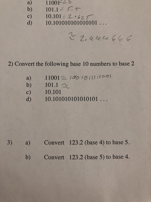 Solved 2.) Please help me convert these base 10 numbers to | Chegg.com