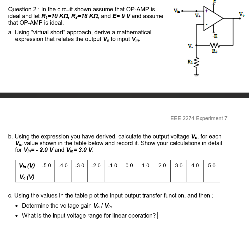 Solved Question 2 ﻿: In the circuit shown assume that OP-AMP | Chegg.com