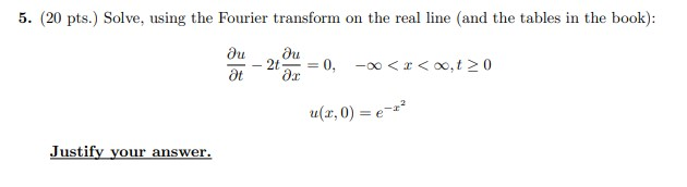 Solved 5. (20 pts.) Solve, using the Fourier transform on | Chegg.com