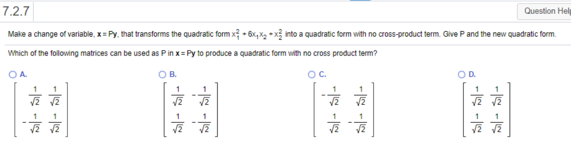 Solved 7.2.7 Question Help Make a change of variable, x= Py, | Chegg.com
