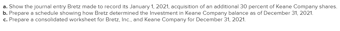Solved On January 1, 2020, Bretz, Inc., acquired 60 percent | Chegg.com