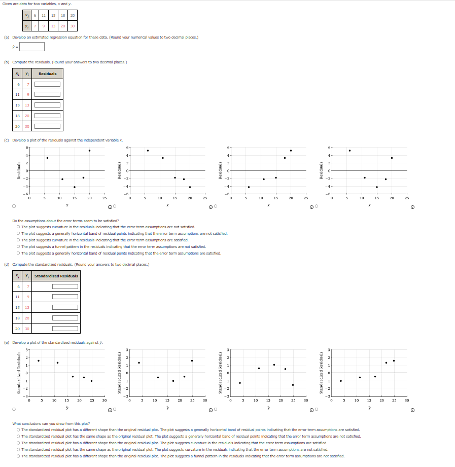 Solved Gven are data for two variables, x and y (a) Develop | Chegg.com