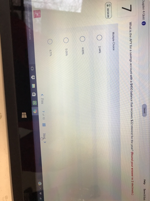 Solved hapter 4 Quiz Help Save &Exit What is the APY for a | Chegg.com