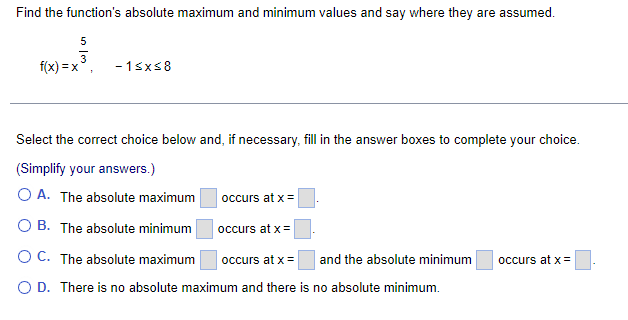 Solved Find the function's absolute maximum and minimum | Chegg.com