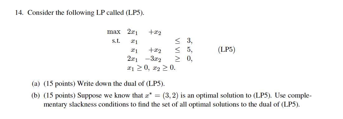 Solved 14. Consider the following LP called (LP5). 3, max | Chegg.com